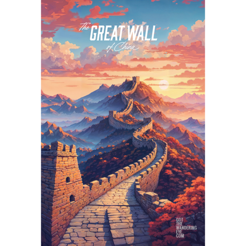 Great Wall of China Travel Poster | Digitally illustrated wall art prints